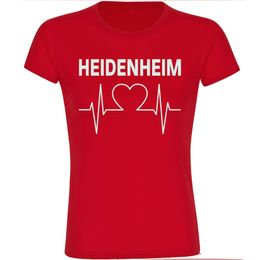 multifanshop Damen T-Shirt - Heidenheim - Herzschlag - Druck wei&szlig; - Frauen