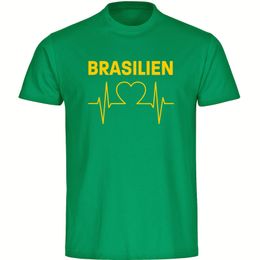 multifanshop Herren T-Shirt - Brasilien - Herzschlag - Druck gelb - M&auml;nner