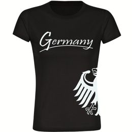 multifanshop Damen T-Shirt - Germany - Adler seitlich - Druck wei&szlig; - Frauen