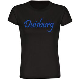 multifanshop Damen T-Shirt - Duisburg - Schriftzug - Druck blau - Frauen