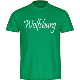multifanshop Herren T-Shirt - Wolfsburg - Schriftzug - Druck wei&szlig; - M&auml;nner