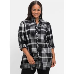 Karobluse sheego, Damen, Gr. 44, schwarz (schwarz, kariert), 58% Viskose, 42% Baumwolle, gemustert, kariert, mehrfarbig, Blusen Karobluse