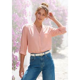 Schlupfbluse Lascana, Damen, Gr. 34, rosa, Web, Obermaterial: 100% Viskose, unifarben, figurumspielend h&uuml;ftlang, V-Ausschnitt, mit Riegel gerader Abschluss, Blusen Schlupfbluse, mit 3/4-&Auml;rmeln und Knopfleiste, Damenbluse, Topseller