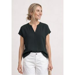 Blusenshirt Street One, Damen, Gr. 34, pine grove gr&uuml;n, Web, 100% Baumwolle, unifarben, normal normal, Rundhals, abgesteppt, Shirts Blusenshirt, aus reiner Baumwolle