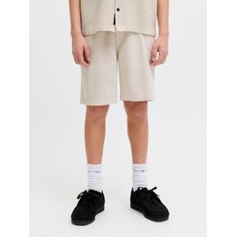 Jack & Jones Shorts JACK & JONES JUNIOR "JPSTJAIDEN WAFFLE RESORT SHORTS JNR", M&auml;dchen, Gr. 128, N-Gr, moonbeam, Web, Obermaterial: 100% Baumwolle, unifarben, loose fit ca. Mitte Oberschenkel, Hosen Shorts, Baumwolle, locker geschnitten