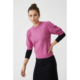 Strickpullover Only "ONLRICA LIFE 2/4 PULLOVER KNT NOOS", Damen, Gr. XL, pink (raspberry rose detail:with melange), Strick, Obermaterial: 93% Polyester, 4% Nylon, 3% Elasthan, meliert, regular fit h&uuml;ftlang, Rundhals, Rippb&uuml;ndchen, Pullover Strickpullover, Materialmix, regular fit