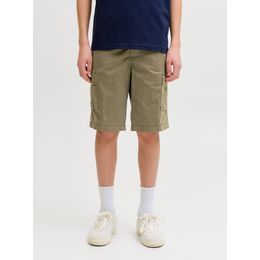 Jack & Jones Cargoshorts JACK & JONES JUNIOR "JPSTCOLE MATTY CARGO SHORT MID JNR", M&auml;dchen, Gr. 164, N-Gr, olive night, Web, Obermaterial: 100% Baumwolle, unifarben, loose fit kn&ouml;chellang, Hosen
