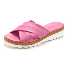 Pantolette Lascana "Sandale, Sommerschuh, Mule, offener Schuh", Damen, Gr. 36, pink, Obermaterial: 100% Schafsleder. Decksohle: 100% Lederimitat. Futter: 100% Synthetik. Laufsohle: 100% Synthetik, unifarben, Basic, Schuhe Pantolette, NEU aus Leder mit dezentem Keilabsatz