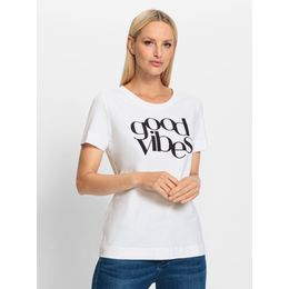 T-Shirt Heine "Shirt", Damen, Gr. 34, wei&szlig;, 95% Baumwolle, 5% Elasthan, gemustert, unifarben, Rundhals, Shirts T-Shirt