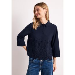 Hemdbluse Street One, Damen, Gr. 46, shadowed navy, Web, 100% Baumwolle, unifarben, klassisch normal, V-Ausschnitt, Manschette, Blusen Hemdbluse, mit 3/4 &Auml;rmeln