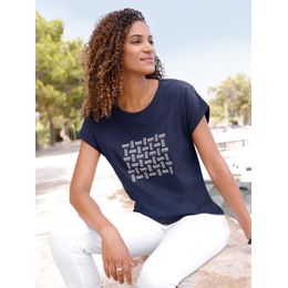 Kurzarmshirt Casual Looks "Shirt", Damen, Gr. 38, blau (marine, ecru, bedruckt), 100% Baumwolle, gemustert, mehrfarbig, Rundhals, Shirts