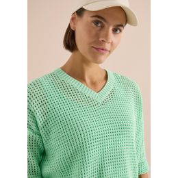 Cecil Damen Kurzarmpulloverjuicy lime, Gr. L, Strukturmuster, Web, 100% Baumwolle, Pullover, mit V-Ausschnitt