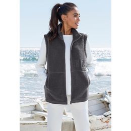 Fleeceweste ELBSAND, Damen, Gr. 36, anthrazit, Obermaterial: 100% Polyester, unifarben, gerade h&uuml;ftlang, Westen Fleeceweste, mit gro&szlig;er Schriftzug-Stickerei