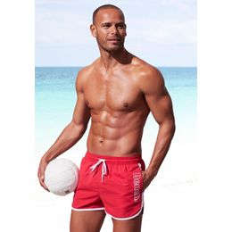 Badeshorts Bench. "Bradley", Herren, Gr. L (52), N-Gr, rot, Polyester, kontrastfarbene Details, Badehosen Badeshorts, mit coolem Logodruck