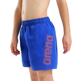 Badeshorts arena "FUNDAMENTALS arena LOGO JR BOXER R", Jungen, Gr. 140 (134), N-Gr, blau (neon blau, team orange), Obermaterial: 100% Polyester, Badehosen Badeshorts, f&uuml;r Kinder, mit Seitentaschen, mit Mesh-Innenslip, schnelltrocknend