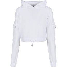 Kapuzenpullover Urban Classics "Urban Classics Damen Ladies Short Worker Hoody", Damen, Gr. L, wei&szlig;, 65% Baumwolle, 35% Polyester, unifarben, oversize, ohne Ausschnitt, Pullover Kapuzenpullover