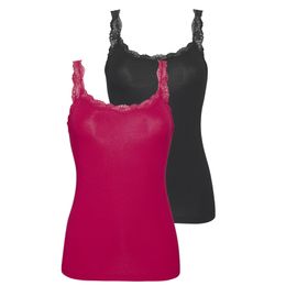Unterhemd Lascana, Damen, Gr. 32/34, N-Gr, rot (rot, schwarz), Single Jersey, Obermaterial: 95% Baumwolle, 5% Elasthan. Spitze: 87% Polyamid, 13% Elasthan, unifarben, festlich, tiefer Rundhals, Unterhemden Unterhemd, aus elastischer Baumwolle mit zarter Spitze, Spaghettitr&auml;ger-Top