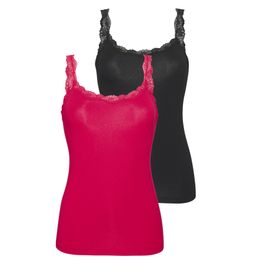 Unterhemd Lascana, Damen, Gr. 32/34, N-Gr, rot (rot, schwarz), Single Jersey, Obermaterial: 95% Baumwolle, 5% Elasthan. Spitze: 87% Polyamid, 13% Elasthan, unifarben, festlich, tiefer Rundhals, Unterhemden Unterhemd, aus elastischer Baumwolle mit zarter Spitze, Spaghettitr&auml;ger-Top