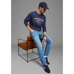 MAN'S WORLD Langarmshirt MAN'S WORLD "Neue Kollektion", Herren, Gr. S (44/46), dunkelblau, Single Jersey, Obermaterial: 100% Baumwolle, bedruckt, schmal, Rundhals, angesetztes B&uuml;ndchen, Shirts Langarmshirt, casual Stil, Langarm, schmale Passform