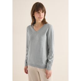 Strickpullover Cecil, Damen, Gr. L (42), grau (mineral grau melange), Web, 60% Baumwolle, 40% Viskose, unifarben, comfort fit normal, V-Ausschnitt, B&uuml;ndchen, Pullover Strickpullover, mit Strick-Detail