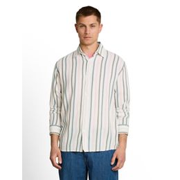 Langarmshirt Tom Tailor Denim, Herren, Gr. L, wei&szlig; multicolor stripe, Single Jersey, Obermaterial: 58% Baumwolle, 42% Viskose, gestreift, relaxed fit normal, ohne Ausschnitt, Shirts Langarmshirt, mit Streifen Muster