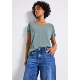 T-Shirt Street One, Damen, Gr. 36, blau (arona blau), Stoff, 75% Modal, 25% Polyester, unifarben, normal normal, V-Ausschnitt, abgesteppt, Shirts T-Shirt, Feel Good Fit