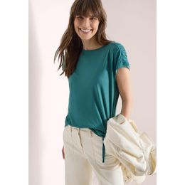 Rundhalsshirt Cecil, Damen, Gr. L (42), jungle gr&uuml;n, Web, 50% Baumwolle, 50% Modal, unifarben, comfort fit normal, U-Boot-Ausschnitt, abgesteppt, Shirts Rundhalsshirt, mit Raffung