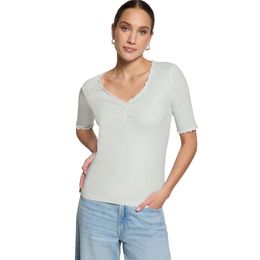 Kurzarmshirt Zero "Damen mit Raffung", Damen, Gr. 34, brilliant wei&szlig;, Rippware, Obermaterial: 95% Baumwolle (organic), 5% Elasthan. F&uuml;llung: &Auml;rmelfutter: ohne Futter, unifarben, Basic, figurbetont h&uuml;ftlang, eng gewellter Abschluss, Shirts, Raffung