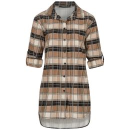 Klassische Bluse CLOUD 5IVE "CLOUD 5IVE Turn Up 3/4 Arm Bluse kariert small", Damen, Gr. M, camel, 100% Polyester, Blusen