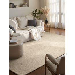 Teppich Hanse Home "Wolly 2" Gr. 1, beige (creme), B:60cm H:12mm L:90cm, Kunstfaser, Teppiche, Teppich, Flachgewebe, L&auml;ufer, Skandi, Woll-Optik, Esszimmer, Wohnzimmer, Flur
