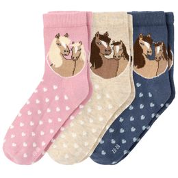 Topolino 3 Paar M&auml;dchen Socken mit Pferde-Motiven