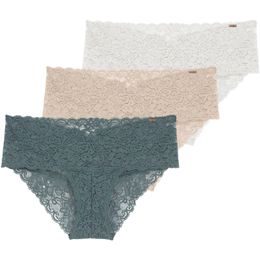 Slip Dorina "Lana", Damen, Gr. S, gr&uuml;n (gr&uuml;n, beige, ivory), Spitze, Obermaterial: 92% Polyamid, 8% Elasthan, unifarben, eng, Unterhosen Slip, florale Spitze, Multipack
