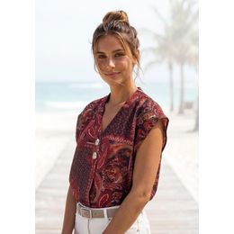 Schlupfbluse Lascana, Damen, Gr. 34, rot (schwarz, rot bedruckt), Web, Obermaterial: 100% Viskose, Paisley, bedruckt, figurumspielend h&uuml;ftlang, V-Ausschnitt, Blusen Schlupfbluse, mit modischen Kn&ouml;pfen, Paisleymuster, Damenbluse, Topseller