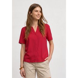 Kurzarmbluse Street One, Damen, Gr. 44, rot (salsa rot), Stoff, 100% Viskose, unifarben, klassisch normal, Rundhals, normaler Saum, Blusen, mit geschlitztem Rundhalsausschnitt