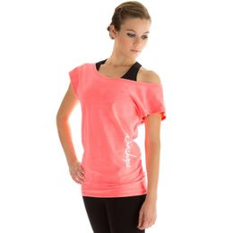 Oversize-Shirt WINSHAPE "WTR12", Damen, Gr. S, rot (neon coral), 48% Baumwolle, 48% Polyester, 4% Elasthan, U-Boot-Ausschnitt, Shirts, Dance-Style
