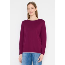 Langarmshirt Cecil, Damen, Gr. XL (44), magenta lila, Web, 50% Baumwolle, 50% Modal, unifarben, comfort fit normal, U-Boot-Ausschnitt, abgesteppt, Shirts Langarmshirt, mit U-Boot-Ausschnitt