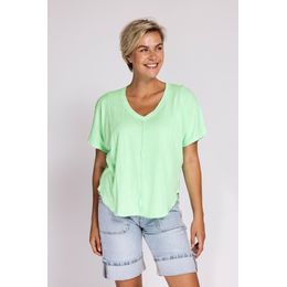Kurzarmshirt Zhrill "RYA", Damen, Gr. M, gr&uuml;n, Single Jersey, Obermaterial: 100% Baumwolle, unifarben, normal h&uuml;ftbedeckend, V-Ausschnitt, leicht ausgefranste Kante, Shirts, normale Passform, Kurzarm, mit V-Ausschnitt, unifarben