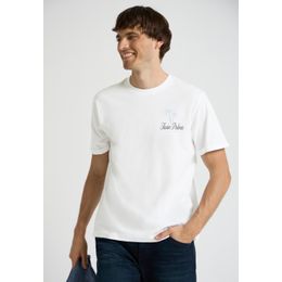Langarmshirt Street One MEN, Herren, Gr. L (42), wei&szlig; (hellwei&szlig;), Web, 100% Baumwolle, unifarben mit Farbeinsatz, normal normal, Rundhals, B&uuml;ndchen, Shirts Langarmshirt, aus reiner Baumwolle