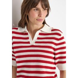 Poloshirt Cecil, Damen, Gr. L (42), glazed apple rot, Web, 100% Baumwolle, gestreift, normal normal, hoch geschlossener Ausschnitt, Rippb&uuml;ndchen, Shirts, aus reiner Baumwolle, Topseller