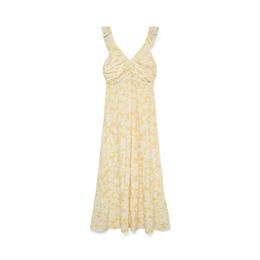 V&eacute;ro Moda Maxikleid VERO MODA "VMDICTHE SL FRILL ANKLE DRESS WVN GA", Damen, Gr. M, N-Gr, golden haze aop:small loa, Web, Obermaterial: 100% Baumwolle, bedruckt, regular fit kn&ouml;chellang, V-Ausschnitt, Kleider Maxikleid, Baumwolle, regular fit