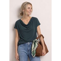 Kurzarmshirt Street One, Damen, Gr. 40, deep bound gr&uuml;n, Jersey, Obermaterial: 70% Modal, 30% Polyester, unifarben, regular fit h&uuml;ftbedeckend, Rundhals, abgesteppte Kante, Shirts, Sommershirt mit Wasserfall-Front und im Silk-Look
