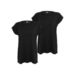 T-Shirt Urban Classics "Urban Classics Damen Ladies Extended Shoulder Tee 2-Pack", Damen, Gr. S, schwarz schwarz, 100% Baumwolle, unifarben, loose fit, Rundhals, Shirts T-Shirt
