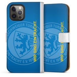 DeinDesign iPhone 12 Pro Max Handy Klapph&uuml;lle Handyh&uuml;lle aus Kunst Leder wei&szlig; Flip Case Official Licensed Product Eintracht Braunschweig Statement Sideflip mit 