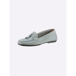 Mokassin Heine, Damen, Gr. 36, blau (hellblau), Leder, Nubukleder, Rindsleder, Schuhe Mokassin