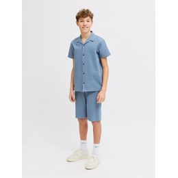 Jack & Jones Shorts JACK & JONES JUNIOR "JPSTJAIDEN WAFFLE RESORT SHORTS JNR", M&auml;dchen, Gr. 146, N-Gr, blau mirage, Web, Obermaterial: 100% Baumwolle, unifarben, loose fit ca. Mitte Oberschenkel, Hosen Shorts, Baumwolle, locker geschnitten
