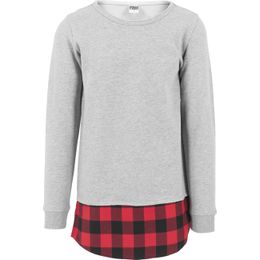 Rundhalspullover Urban Classics "Urban Classics Herren Long Flanell Bottom Open Edge Crewneck", Herren, Gr. L, gry, blk, rot, 100% Baumwolle, loose fit, Pullover Rundhalspullover