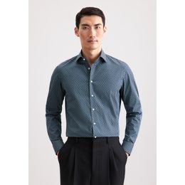 Businesshemd Seidensticker "Schwarze Rose", Herren, Gr. M (39), normale &Auml;rmell&auml;ngen, blau (gr&uuml;n), 100% Baumwolle, bedruckt, slim fit, 2-Knopf-Manschette, Hemden, Slim 1/1 Kentkragen Druck