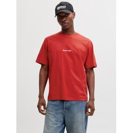 Jack & Jones Rundhalsshirt JACK & JONES "JORNORREBRO EMB TEE SS CREW NECK NOOS", Herren, Gr. L, samba, Jersey, Obermaterial: 100% Baumwolle, bedruckt, relaxed fit normal, Rundhals, gerader Abschluss, Shirts Rundhalsshirt, Baumwolle, locker geschnitten