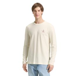 Herren Langarmshirtwool wei&szlig;, Gr. XL, Tom Tailor Denim, bestickt, Jersey, Obermaterial: 100% Baumwolle, Shirts, mit Logo-Stickerei auf der Brust