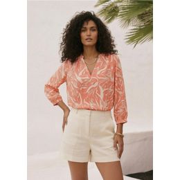 Druckbluse Tamaris, Damen, Gr. 34, pink gebl&uuml;mt, Web, Obermaterial: 100% Viskose, gemustert, l&auml;ssig geschnitten h&uuml;ftlang, V-Ausschnitt, 1-Knopf-Manschette, Blusen Druckbluse, mit 3/4 &Auml;rmeln und femininen V-Ausschnitt